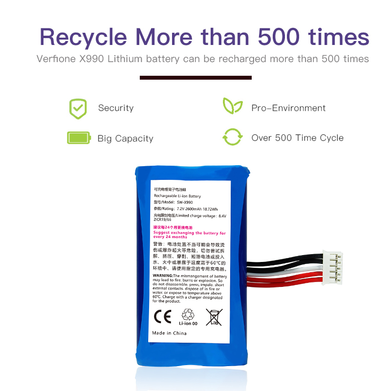 Rechargeable 3.6v li-ion POS terminal battery for Verifone X990 5200mah ...